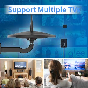 Outdoor TV Antenna, 1byone VHF/UHF 720° Omnidirectional Reception Long Range Support 2TVs 4K 1080P for Roof/Attic/RV/Balcony Upgrade Exclusive Smartpass Amplified TV Antenna with 39ft Coax Cable