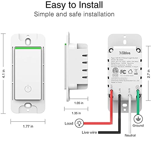 Smart Light Switch 2 Gang WiFi Smart Light Double Switch Work with Alexa, Google Assistant,Wireless Control, 2.4G WiFi Smart Light Switch, Single-Pole, Neutral Wire Required