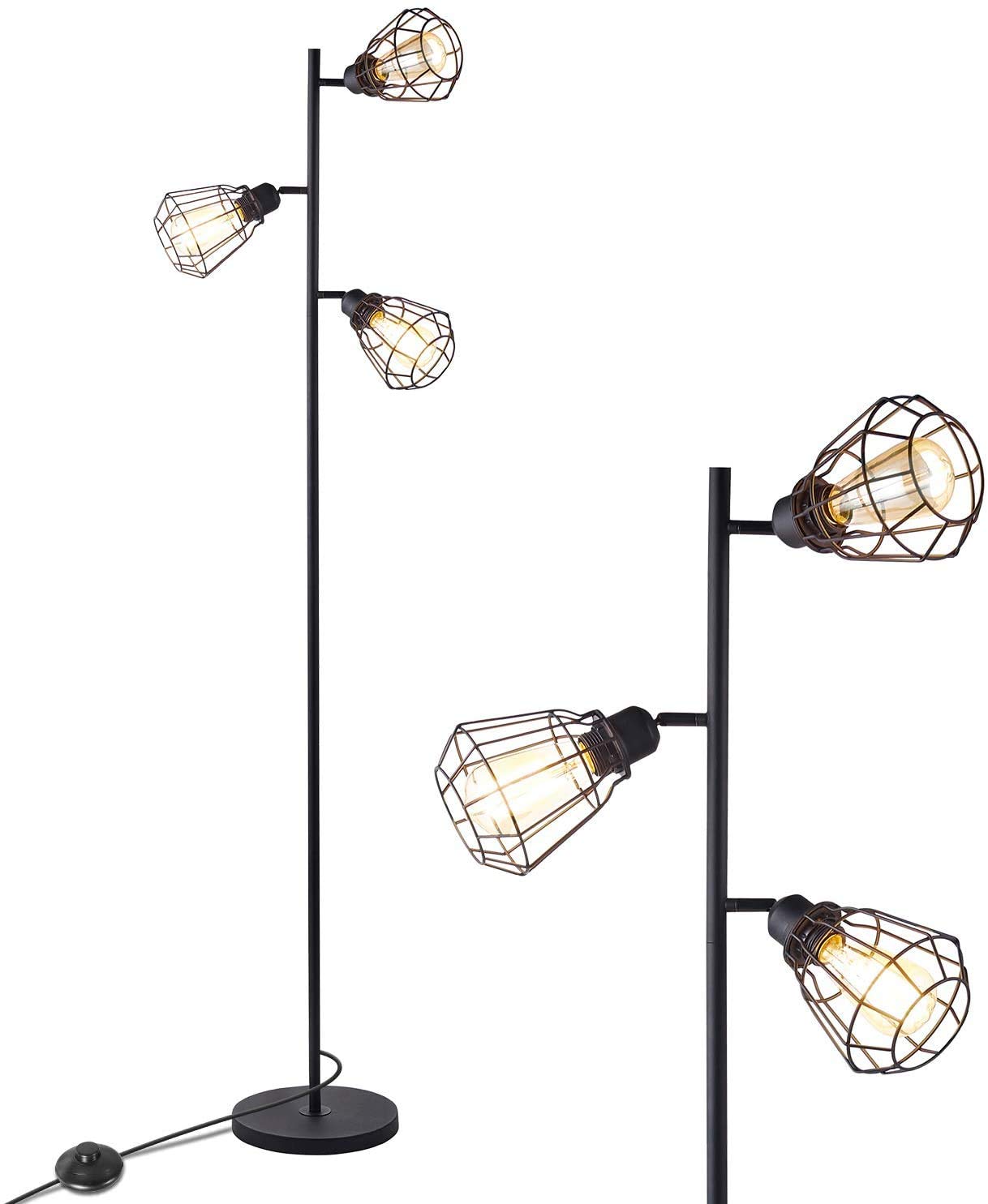 Floor lamp Industrial Floor Lamp 3 Head Lamp Fixture Compatible with Living Room Rustic Floor Lamp with 3 Light Bulbs