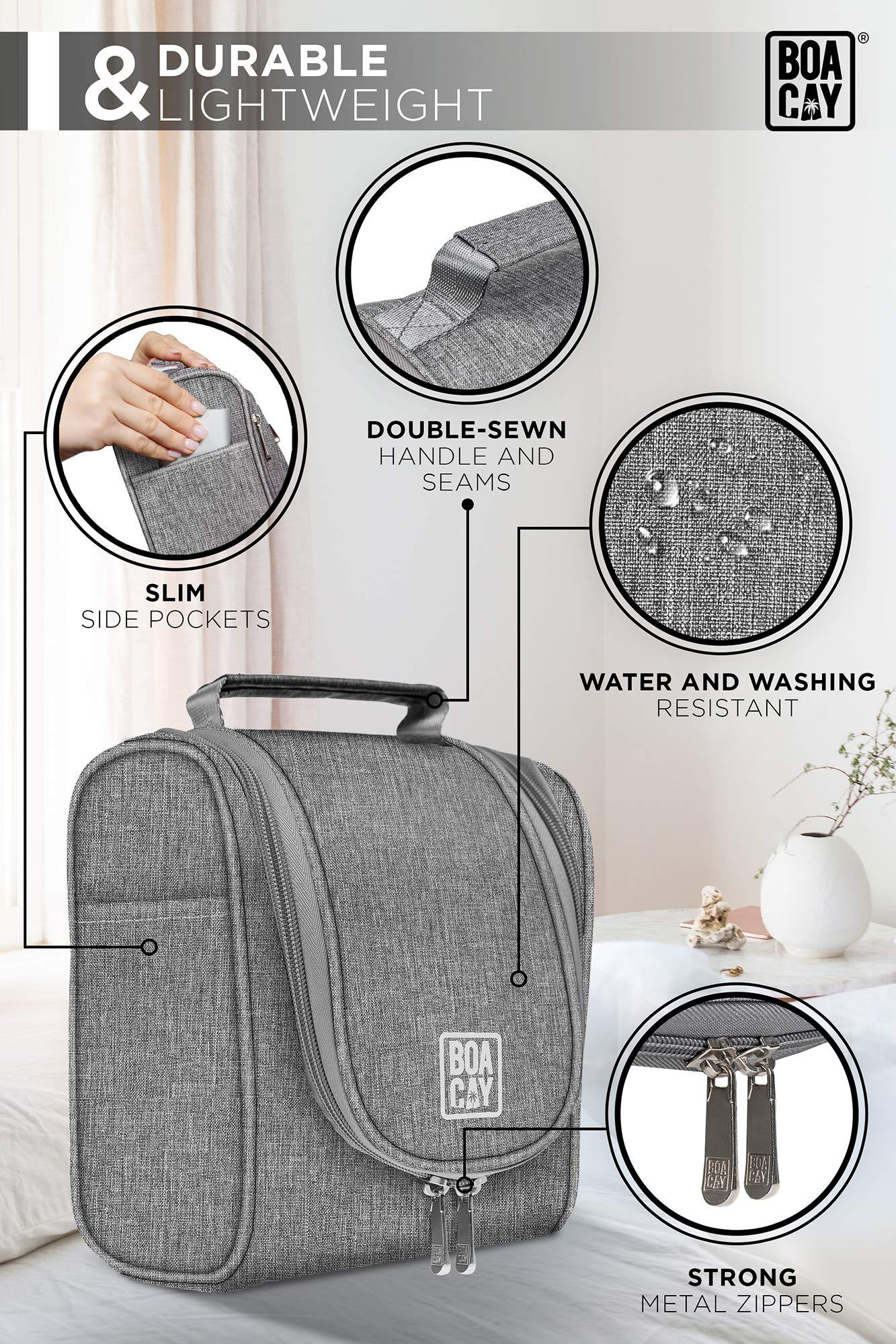 BOACAY Small Hanging Travel Toiletry Bag for Women and Men, Makeup Bag, Bathroom & Shower Organizer Kit for Accessories, Cosmetics, Travel Essentials