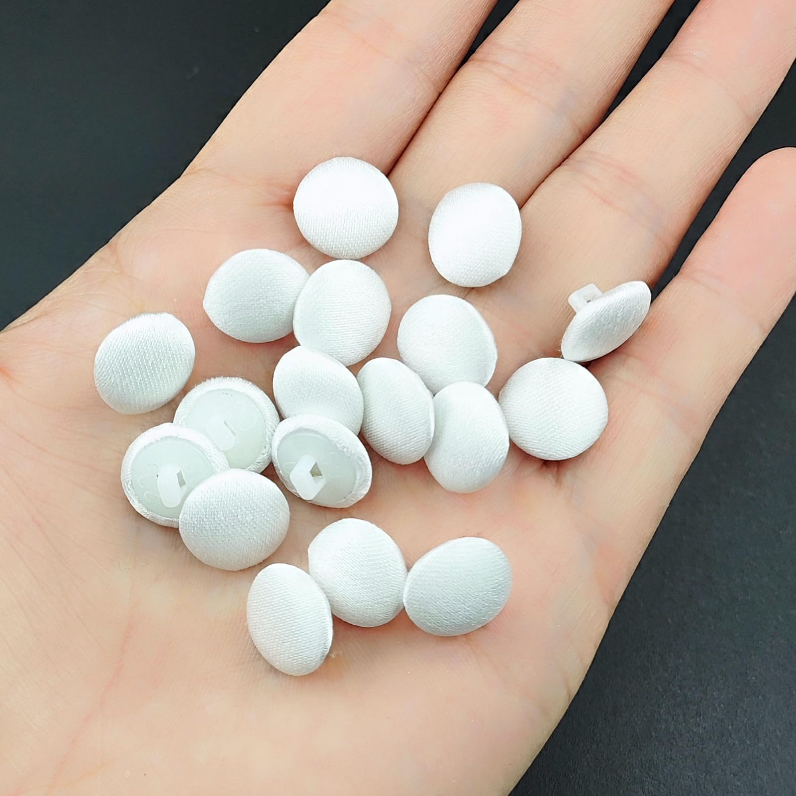 YOOGCORETT 30pcs Ivory Satin Fabric Cloth Covered Buttons with Shank for Bridal Wedding Dress Buttons, DIY Sewing, Handmade Scrapbooking Decorations 12.5mm
