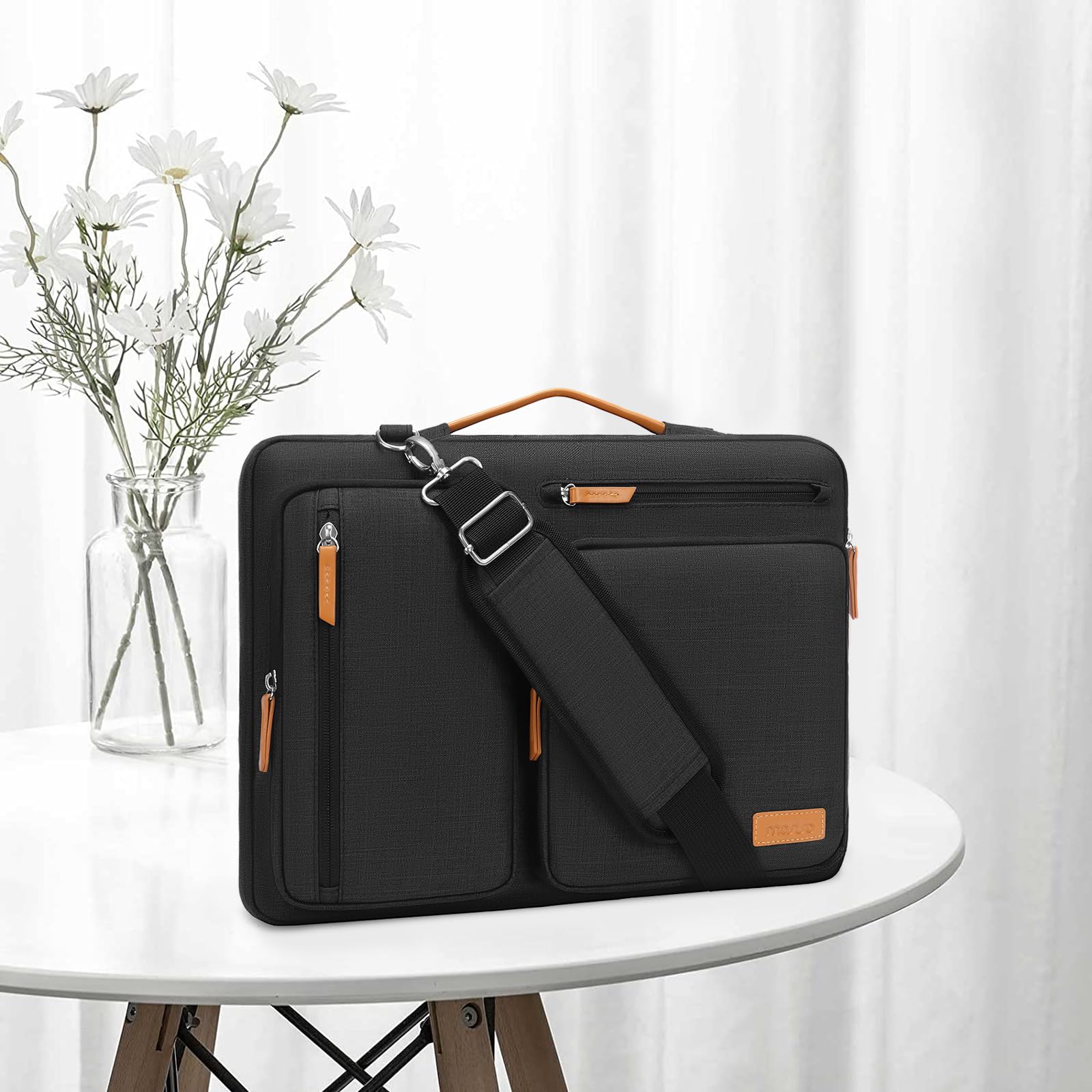 MOSISO 360 Protective Laptop Shoulder Bag,13-13.3 inch Computer Bag Compatible with MacBook, HP, Dell, Lenovo, Asus Notebook,Side Open Messenger Bag with 4 Zipper Pockets&Handle, Black