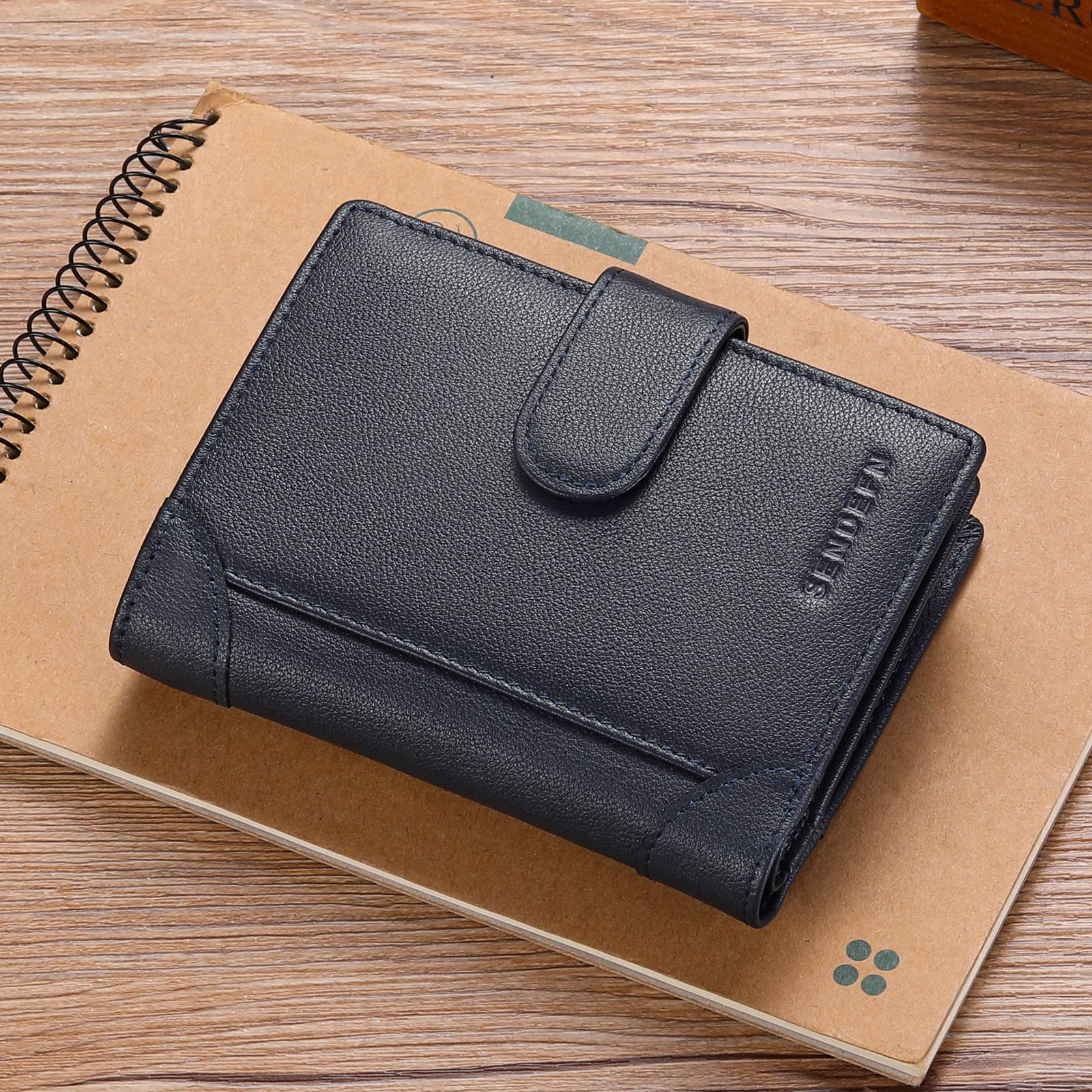 SENDEFN Men's Wallet Genuine Leather Wallets for Men RFID Blocking Card Holder with Zipper Coin Purse