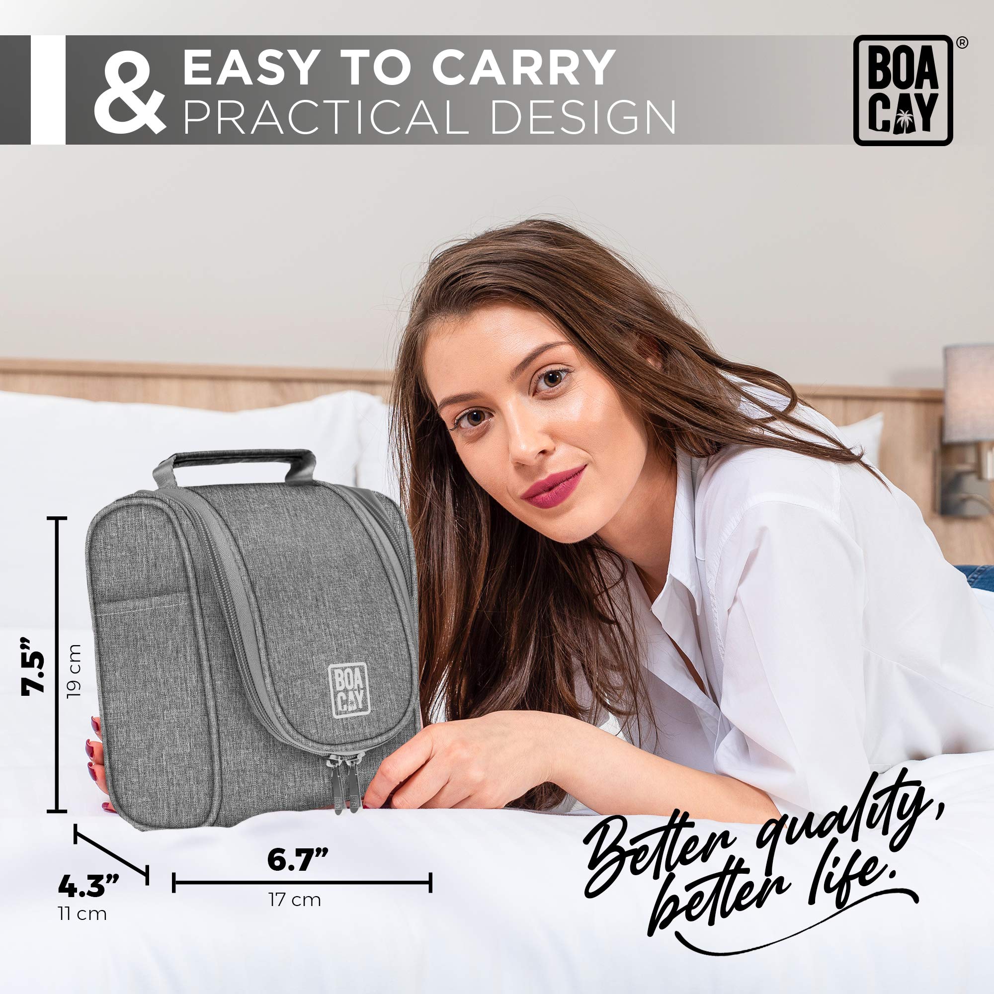 BOACAY Small Hanging Travel Toiletry Bag for Women and Men, Makeup Bag, Bathroom & Shower Organizer Kit for Accessories, Cosmetics, Travel Essentials