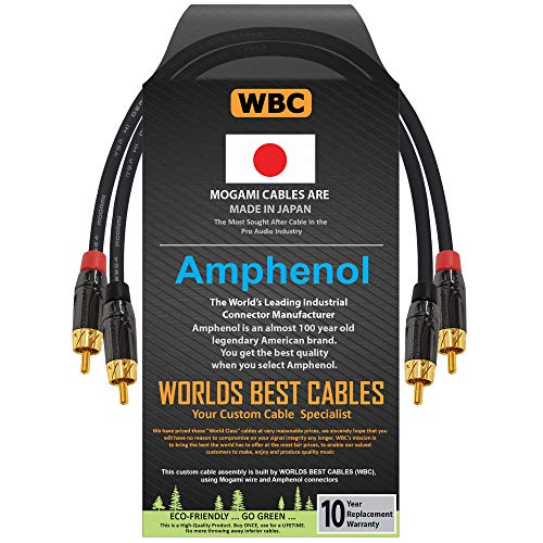 1 Foot â High-Definition Audio Interconnect Cable Pair CUSTOM MADE By WORLDS BEST CABLES â using Mogami 2964 wire and Amphenol ACPL Black Chrome Body, Gold Plated RCA Connectors