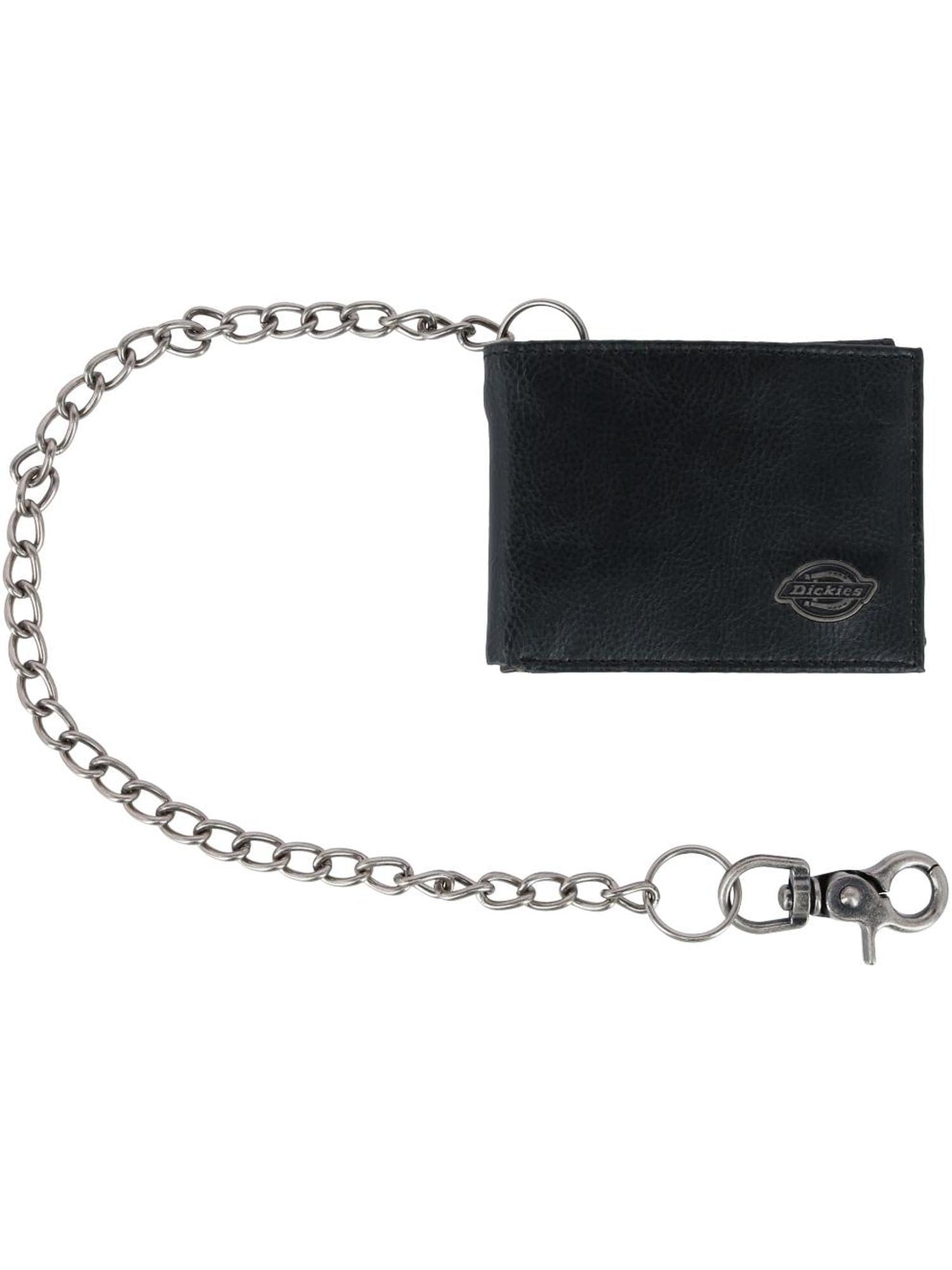 Dickies Men's Leather Slimfold Wallet With Chain Black