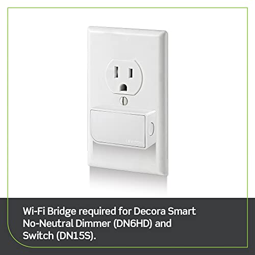 Leviton DN15S-2RW Decora Smart No-Neutral 15A Switch, Requires MLWSB Wi-Fi Bridge to Work, Alexa, Hey Google, HomeKit/Siri, White