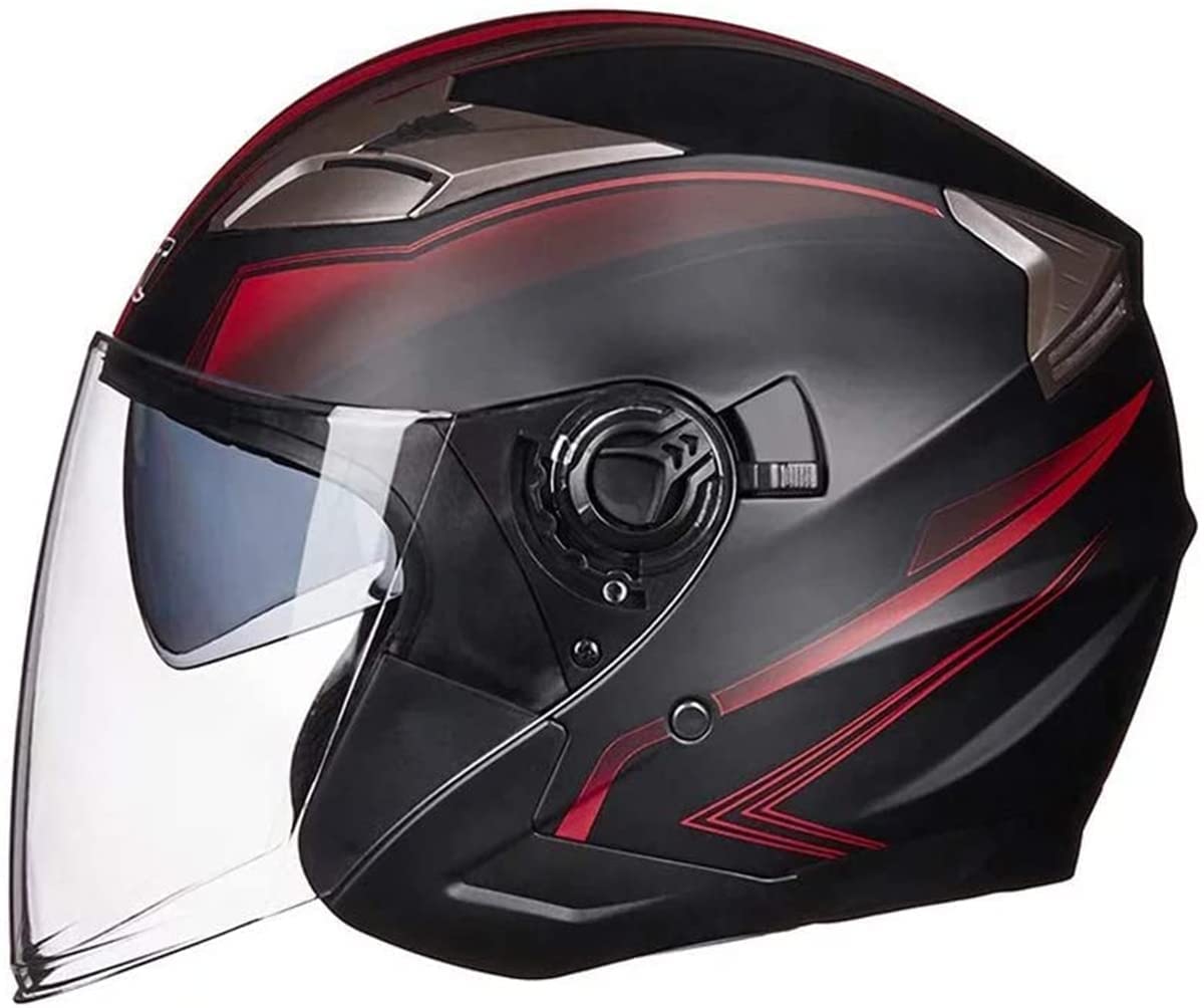 Motorcycle Helmet,Adult Open-face Motorbike Helmet Double Visor 3/4 Open Face Sun Shield Scooter Street Dirt Bike Helmet DOT Approved (X-Large, RED)