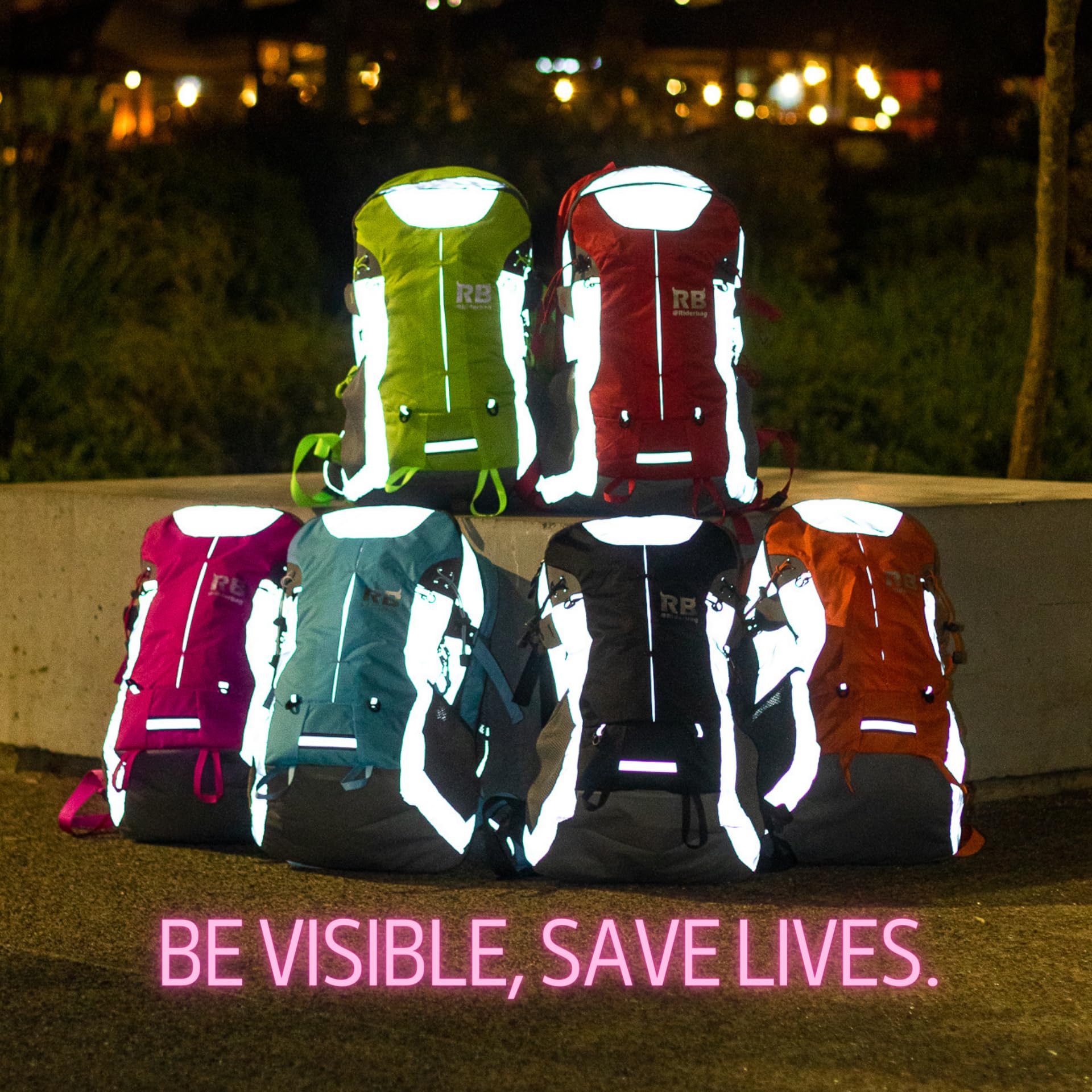 riderbag Reflective Motorcycle Backpack 35L, Lightweight Water-Resistant Daypack with Laptop Pocket for Commuting, Biking, and Daily Use β Pink