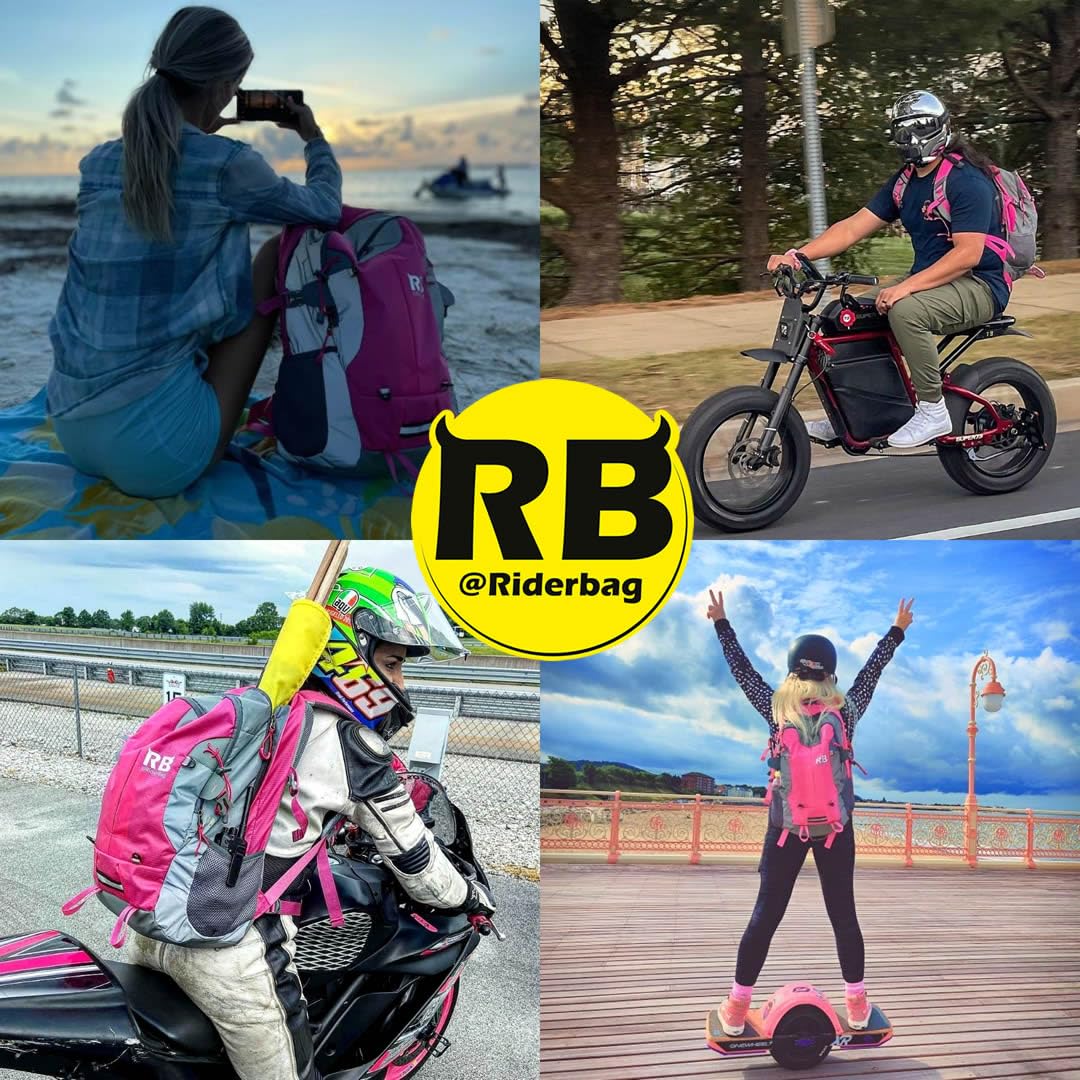 riderbag Reflective Motorcycle Backpack 35L, Lightweight Water-Resistant Daypack with Laptop Pocket for Commuting, Biking, and Daily Use β Pink