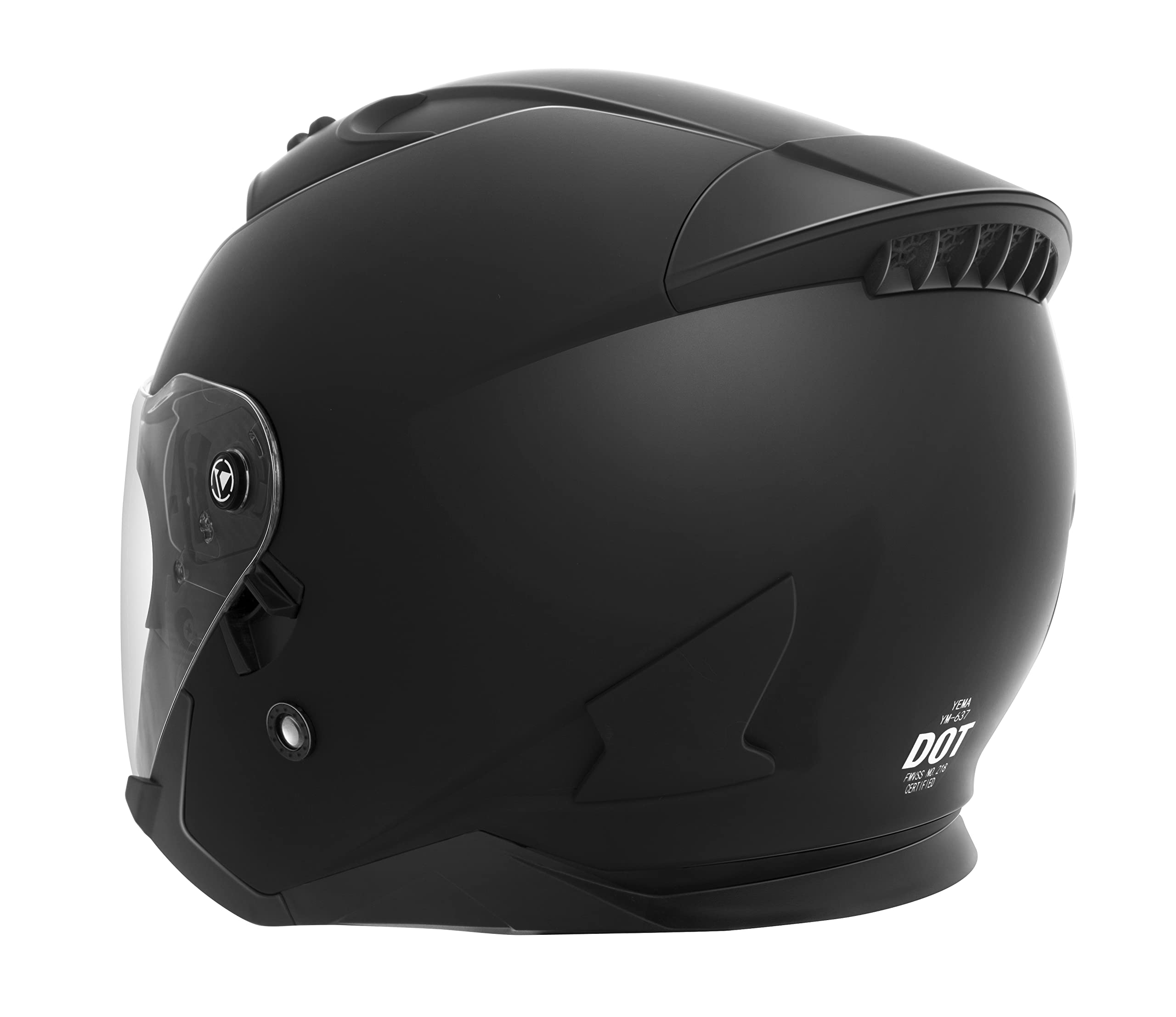 Motorcycle Open Face Helmet YEMA YM-637 DOT Approved 3/4 Half Helmet with Sun Visor for Adult Men Women - Matte Black,Medium