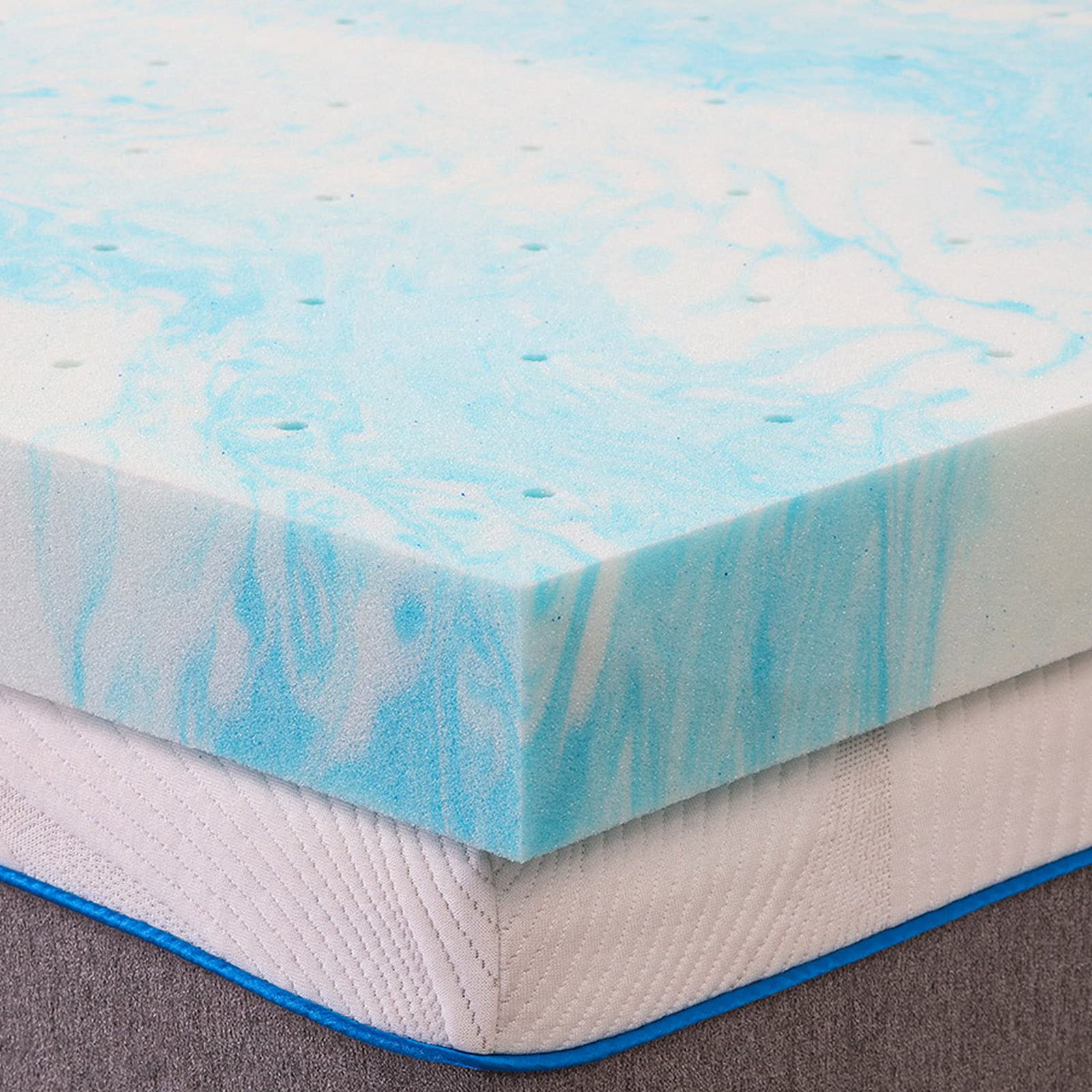 Mattress Topper for Full Bed, Gel Swirl Memory Foam Soft Bed Topper for Back Pain, 3 inch, Light Blue