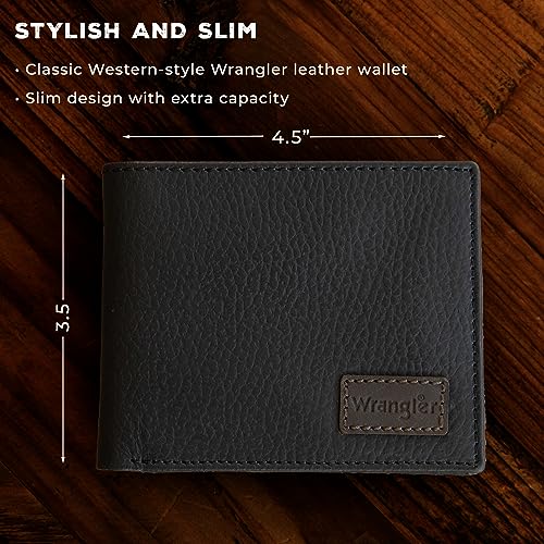 Wrangler Men’s Bifold Wallet Slim Genuine Leather Casual Everyday Minimalist Cash and Card Holder (Black)