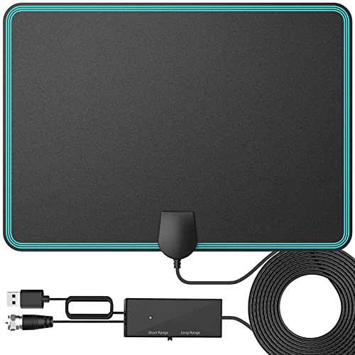 4K TV Antenna, Rizerlton 8K Digital TV Antenna Best Clear View Powerful 360° Reception 250+ Miles Range with Amplifier Signal Booster for All TV Home, Car, Camping, Office