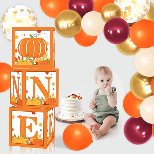 Little Pumpkin First Birthday Fall Party Decorations Balloon Boxes 1st Birthday Boxes Blocks for Fall Themed Thanksgiving Holiday Birthday Party Supplies Cake Smash Photo Props Backdrop