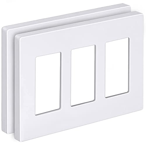 [2 Pack] BESTTEN 3-Gang Screwless Wall Plate, USWP6 Snow White Series, Decorator Outlet Cover, H4.69” x W6.54”, Polycabonate Thermoplastic