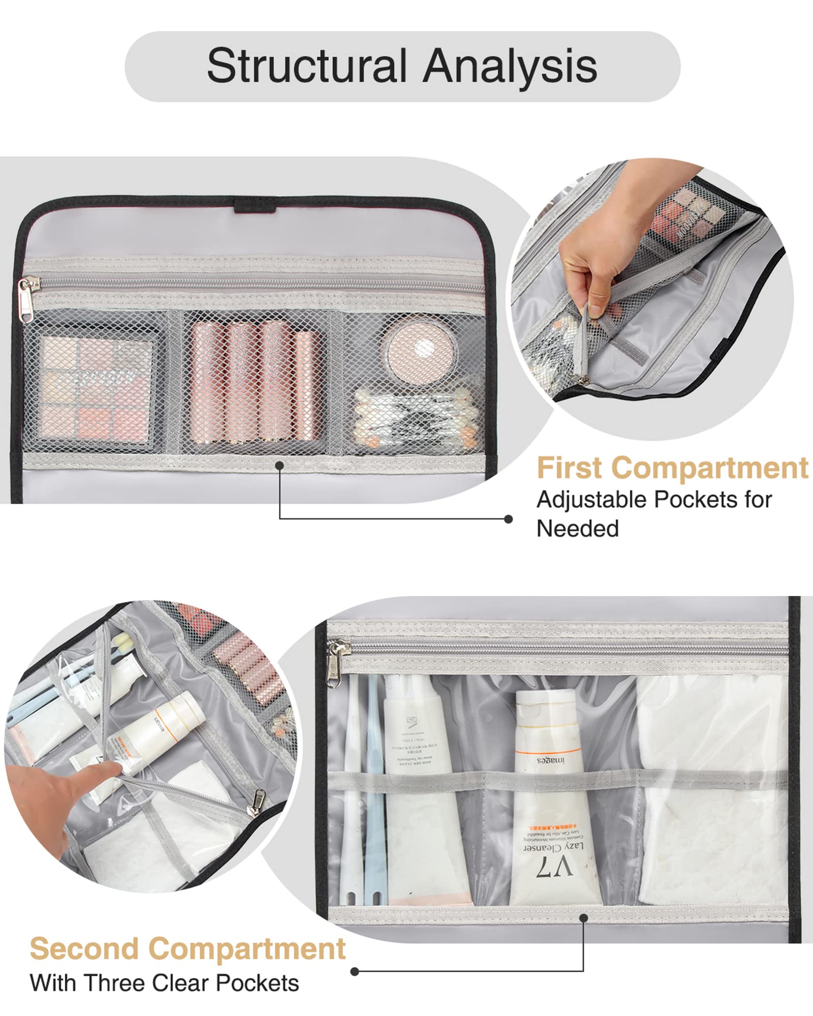 Relavel Travel Toiletry Bag for Men, Hanging Toiletry Bag for Women Makeup Cosmetic Storage Organizer Large Capacity Travel Kit Shaving Bag for Full Sized Container Black