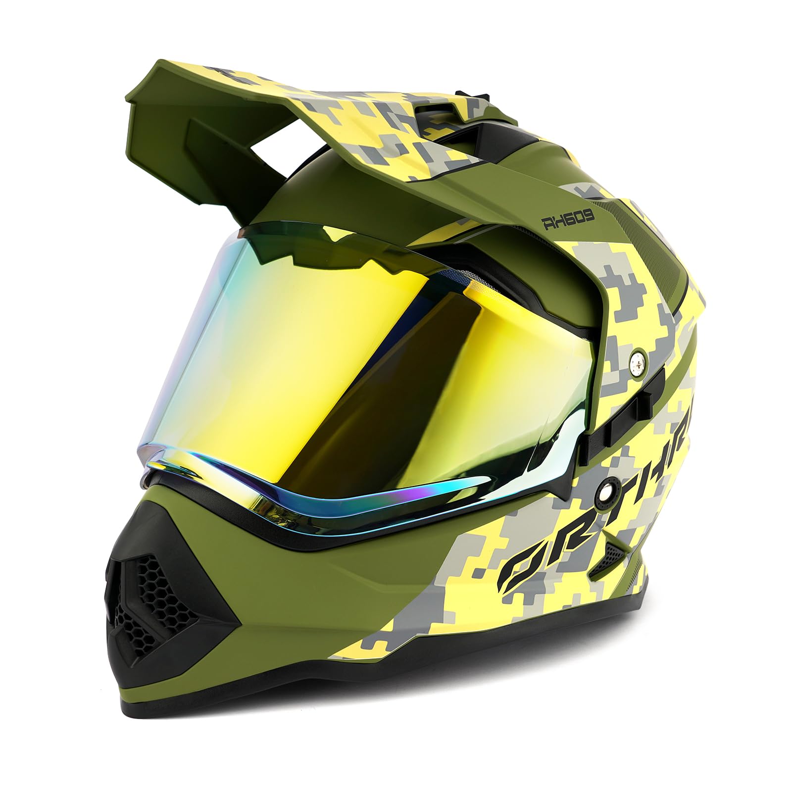 Orthrus DOT certified Dual Sport MultiCam Adventure Motorcycle Helmet UV protected visor for Snowmobile ATV Dirt Bike Off Road (Halo,S)