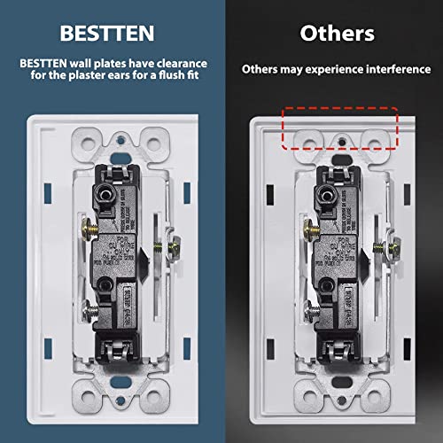 [2 Pack] BESTTEN 3-Gang Screwless Wall Plate, USWP6 Snow White Series, Decorator Outlet Cover, H4.69” x W6.54”, Polycabonate Thermoplastic