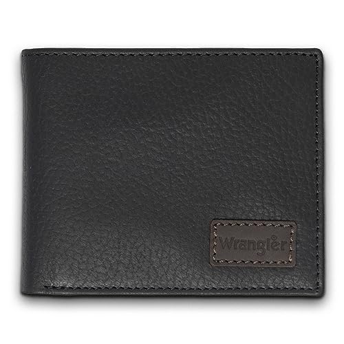 Wrangler Men’s Bifold Wallet Slim Genuine Leather Casual Everyday Minimalist Cash and Card Holder (Black)