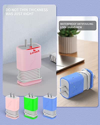 [3 Pack] FREEOL Silicone Charger Protector, Travel Cord Organizer Compatible with Apple 20W/18W USB-C Power Adapter, Data Cable Winder can Glow in The Dark - (Pink + Glow Blue + Glow Green)