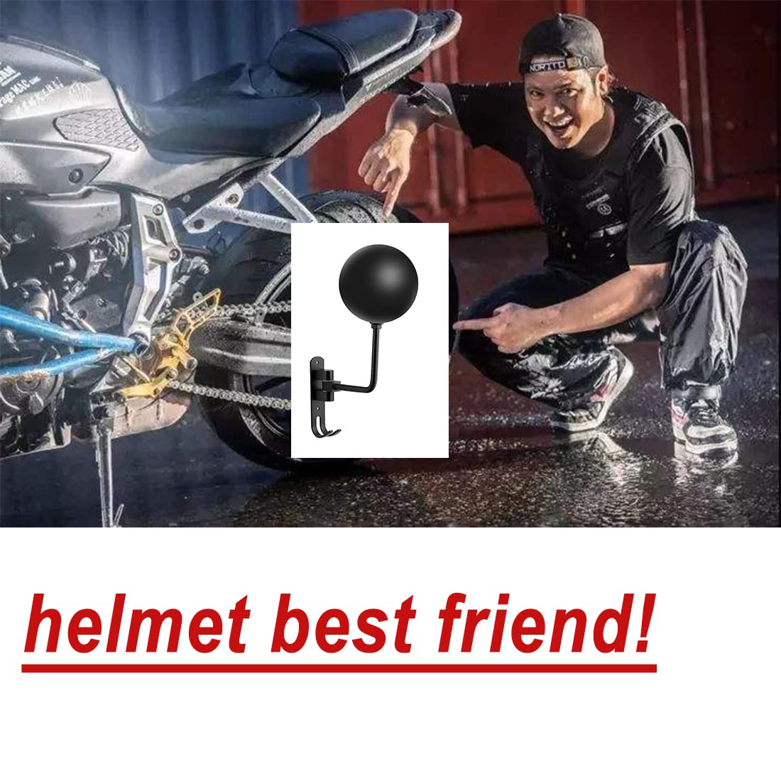 SANGMO 180° Motorcycle Helmet Rack, Rotation Metal Helmet Holder Wall Mounted Helmet Rack Motorcycle with 2 Hooks Helmet Hanger for Motorcycle Bike Coats, Caps, Baseballs and Rugby Helmet (2 Pack)