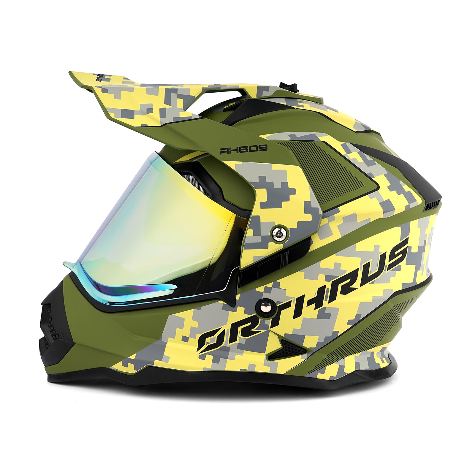Orthrus DOT certified Dual Sport MultiCam Adventure Motorcycle Helmet UV protected visor for Snowmobile ATV Dirt Bike Off Road (Halo,S)