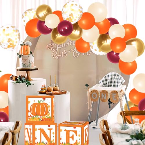 Little Pumpkin First Birthday Fall Party Decorations Balloon Boxes 1st Birthday Boxes Blocks for Fall Themed Thanksgiving Holiday Birthday Party Supplies Cake Smash Photo Props Backdrop