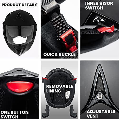 ILM Motorcycle Helmets Modular Dual Visor Flip-up Full Face Street Bike Racing Helmet DOT 5 Colors Model 808 (L, Matte Black)