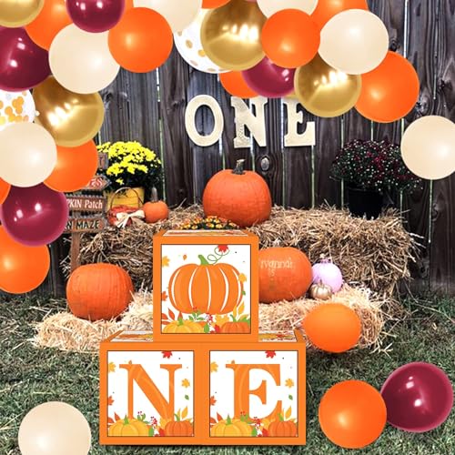 Little Pumpkin First Birthday Fall Party Decorations Balloon Boxes 1st Birthday Boxes Blocks for Fall Themed Thanksgiving Holiday Birthday Party Supplies Cake Smash Photo Props Backdrop