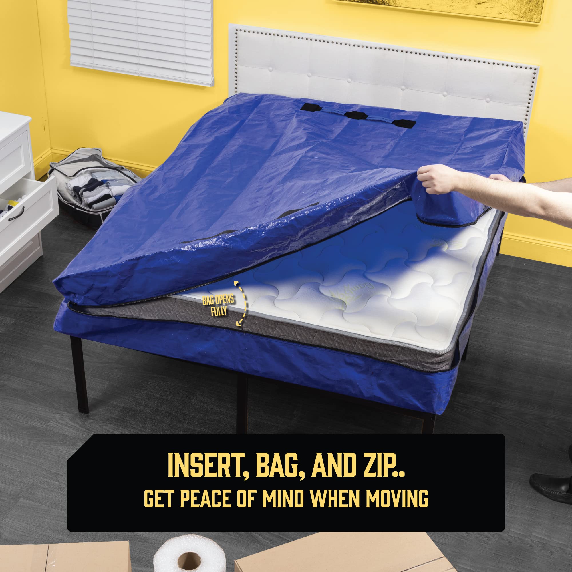 Mattress Bags for Moving with 8 Handles Full XL - 2 PACK Extra-Thick Mattress Bag for Moving - Reusable Mattress Storage Bag - Zippered Mattress Cover for Moving, Moving Mattress Bag Protector