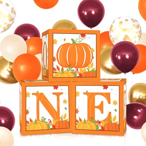 Little Pumpkin First Birthday Fall Party Decorations Balloon Boxes 1st Birthday Boxes Blocks for Fall Themed Thanksgiving Holiday Birthday Party Supplies Cake Smash Photo Props Backdrop