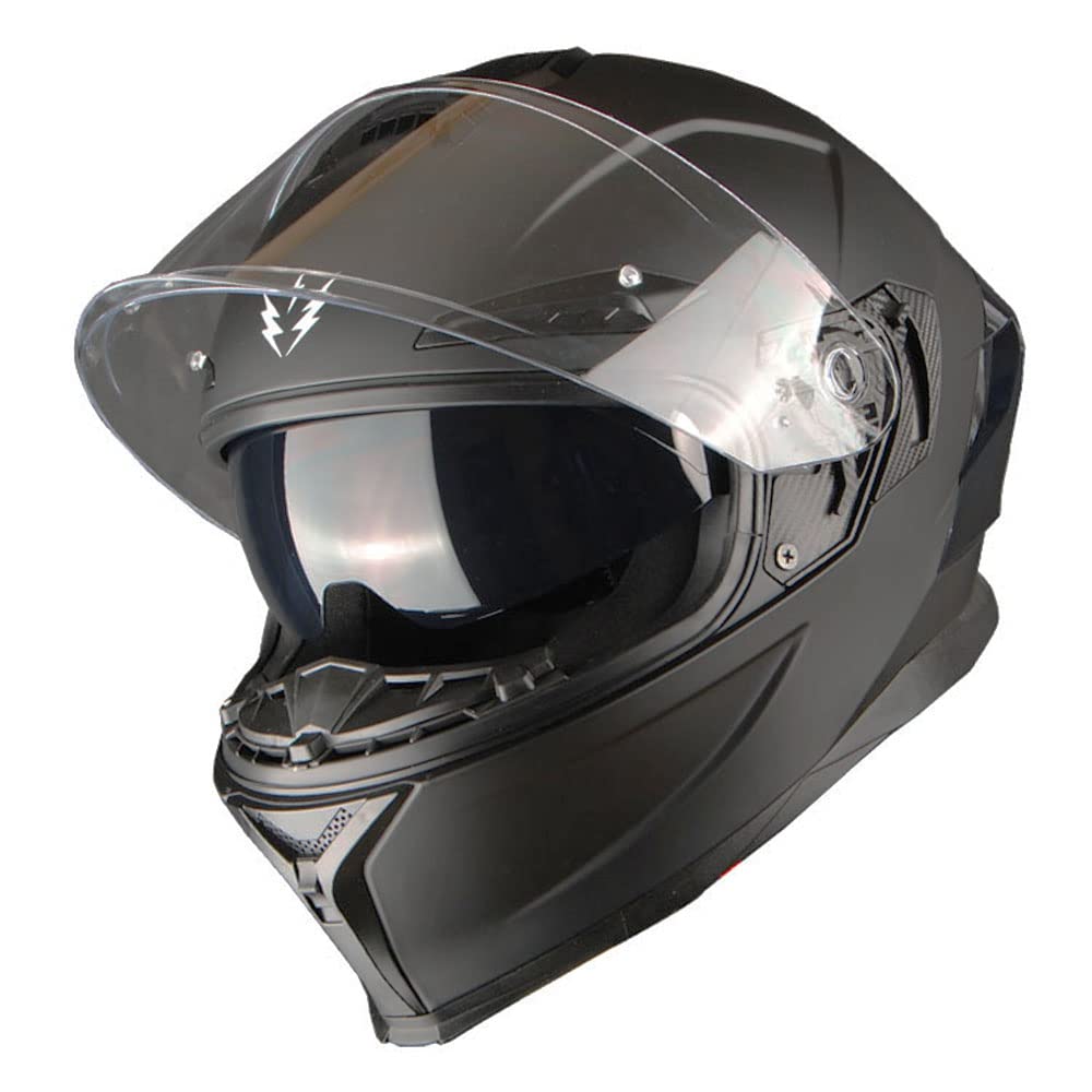 1Storm Motorcycle Full Face Helmet DOT Adults Street Bike Dual Visor Sun Inner Shield Anti Fog Pinlock Ready Shield : Matt Black
