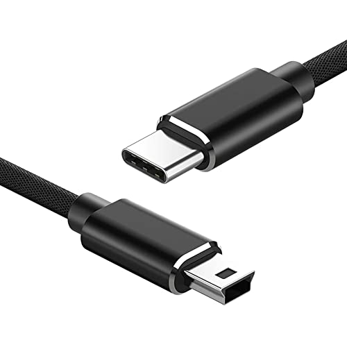 3FT Mini USB to USB-C Cable, USB 2.0 Type C to USB Mini B 5 Pin Charging Cord Braided Support Charge & Sync Compatible with PS3 MP3 Player Dash Camera GPS Hero 3+, USB-C to USB Mini Cable Black