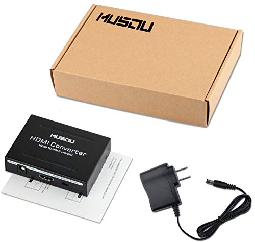 Musou 4K HDMI Audio Extractor,HDMI to HDMI + Optical Toslink(SPDIF) + RCA(L/R) Stereo Analog Outputs Video Audio Splitter Converter Support 4k 1080P,Black