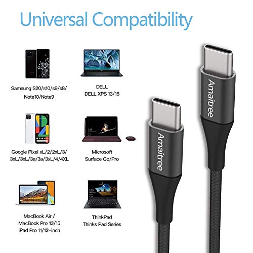 Amaitree USB C to USB C Cable 4Ft, 60W/3.1A Fast Charging USB Type-C Cable,Quick 3.0 Charging USB-C to C Cable,Compatible with Galaxy S21/S21+/S20+,Ultra Note 20,iPad Pro 2020,MacBook Air-Black
