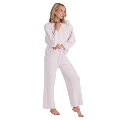 Softies Solid Marshmallow Reverse Seam Crew Neck Lounge Set for Women, 2 Piece Loungewear with Bracelet Sleeves, Made of Cloud Soft Fabric, Blush Pink, Large