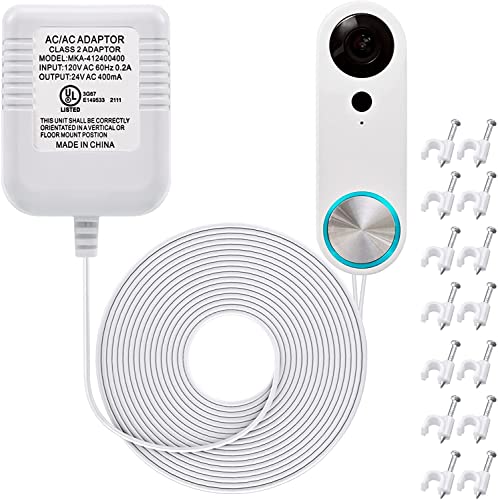 24V Doorbell Power Supply Adapter, 16.4ft C Wire Adapter Video Doorbell Transformer with 50pcs Cable Clips, Certified Doorbell Adapter Compatible with Simplisafe, Nest Doorbell and Smart Thermostats