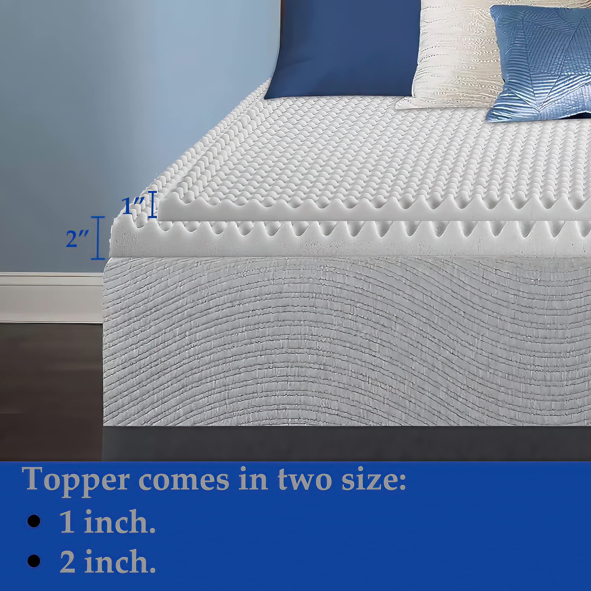 Zayton 2-inch Convoluted Foam Mattress Topper with Egg Shell Design, Breathable, Soft, and Comfortable Bed Toppers for Back Pain, Orthopedic Support for Better Sleep, Full, White