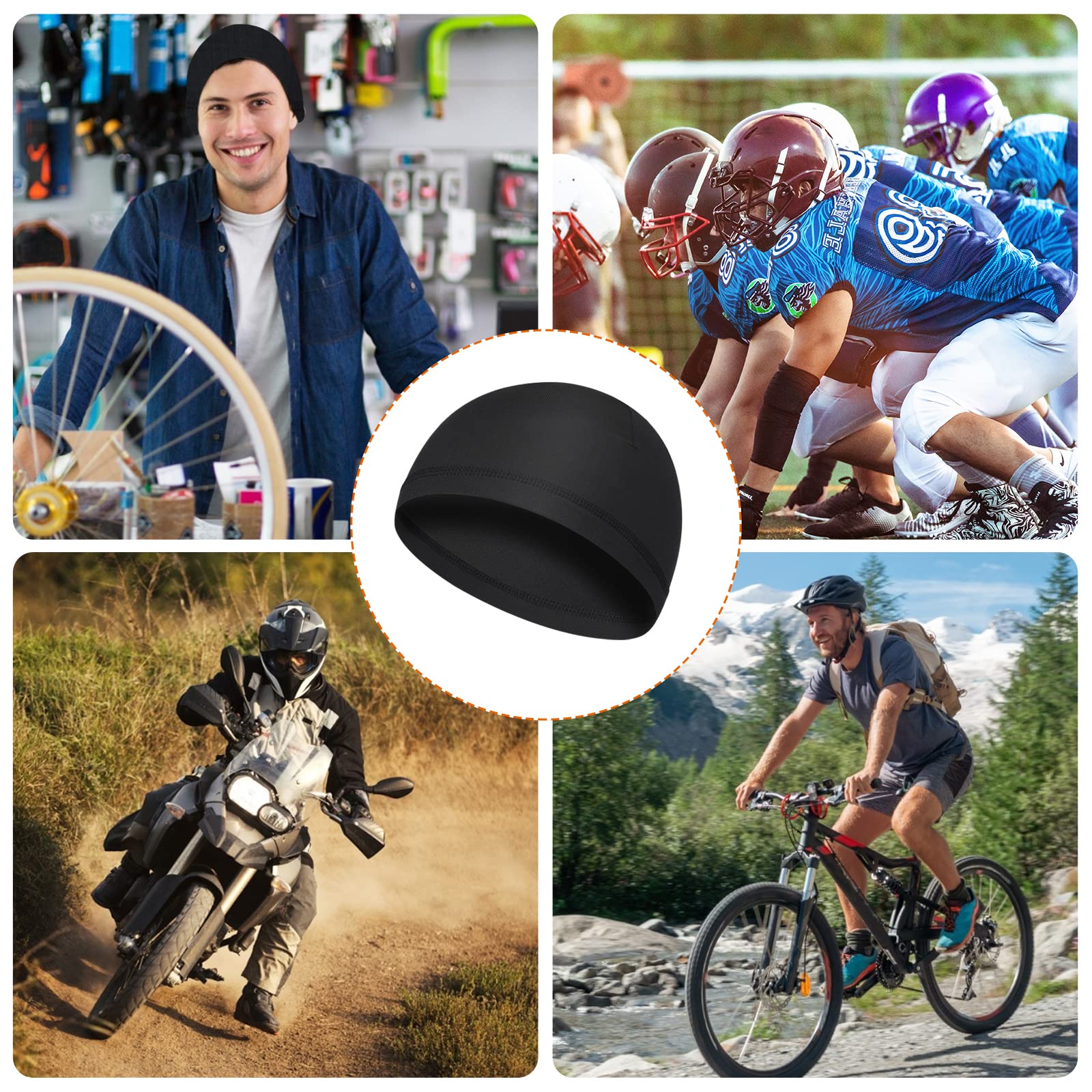 Lusofie 4 Pieces Men Skull Caps Soft Helmet Liner Cycling Running Hats Stretchy Helmet Liner Multifunctional Headwear for Men Women Black