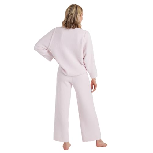 Softies Solid Marshmallow Reverse Seam Crew Neck Lounge Set for Women, 2 Piece Loungewear with Bracelet Sleeves, Made of Cloud Soft Fabric, Blush Pink, Large
