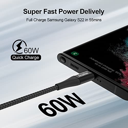 Amaitree USB C to USB C Cable 4Ft, 60W/3.1A Fast Charging USB Type-C Cable,Quick 3.0 Charging USB-C to C Cable,Compatible with Galaxy S21/S21+/S20+,Ultra Note 20,iPad Pro 2020,MacBook Air-Black