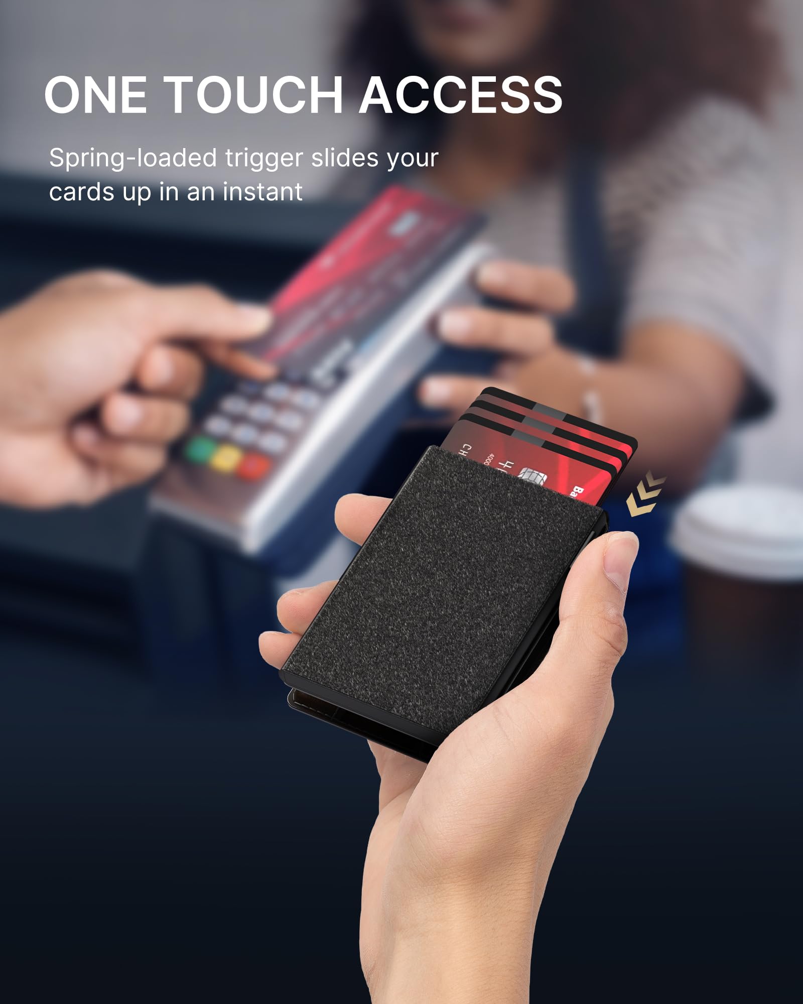 typecase Mens Wallet Card Holder: Pop Up Card Case, Genuine Leather, RFID Blocking, Smart, Slim, Minimalist, Thin - 13 Card Capacitiy, ID Window, Cash Strap (Carbon Fiber)