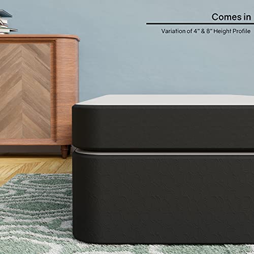 Mattress Solution, 4-Inch Sturdy Box Spring for Mattress Support-Durable and Fully Assembled, Natural Wood Foundation for Full XL, Black