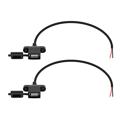 RIIEYOCA 2Pcs USB Female Plug 2pin Bare Wire,USB Power Data Cable with Dust Cap DIY Pigtail Cable for USB Equipment Installed or DIY Replace Repair (30CM)
