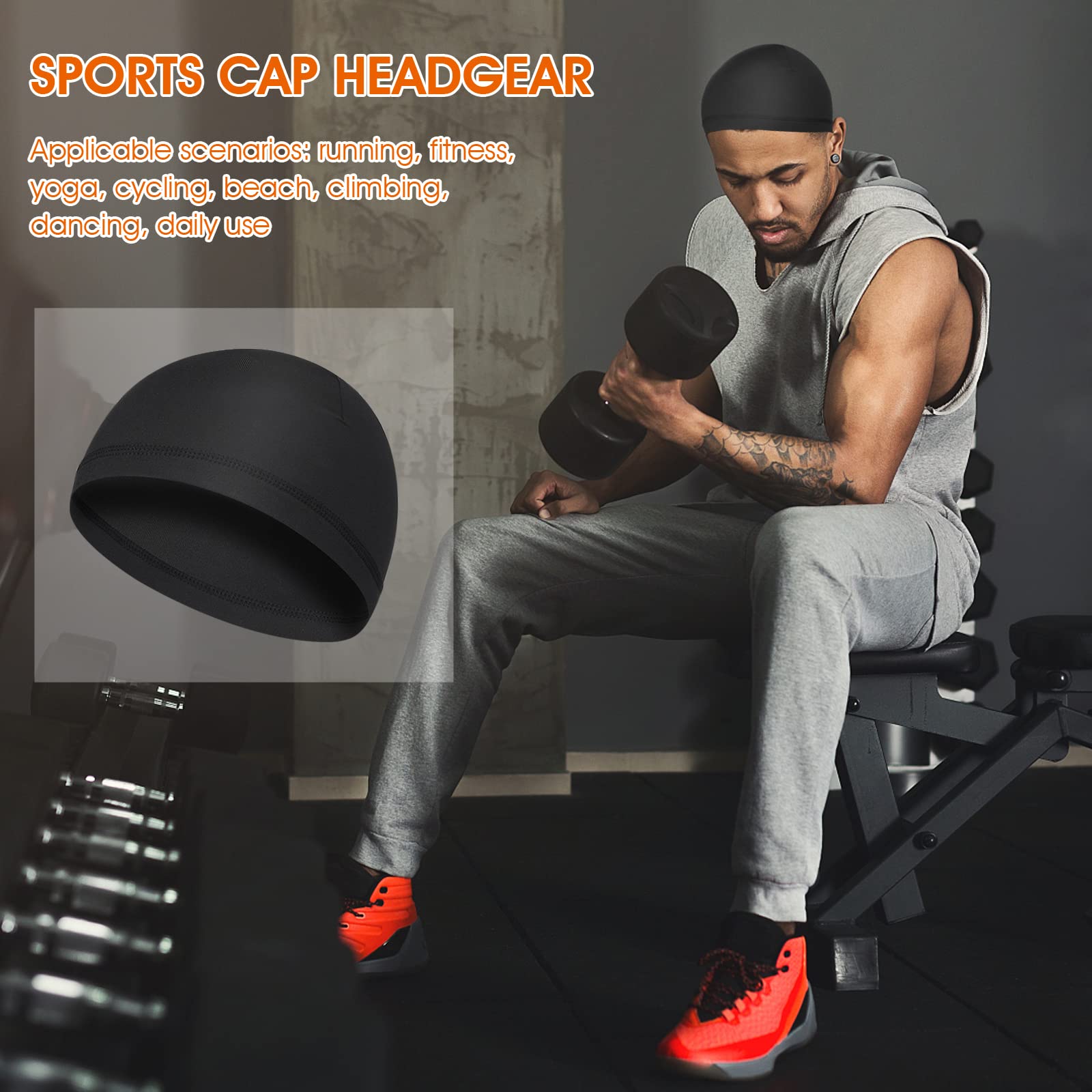 Lusofie 4 Pieces Men Skull Caps Soft Helmet Liner Cycling Running Hats Stretchy Helmet Liner Multifunctional Headwear for Men Women Black