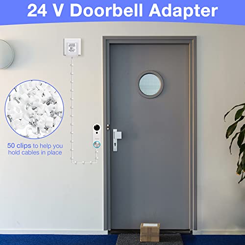 24V Doorbell Power Supply Adapter, 16.4ft C Wire Adapter Video Doorbell Transformer with 50pcs Cable Clips, Certified Doorbell Adapter Compatible with Simplisafe, Nest Doorbell and Smart Thermostats