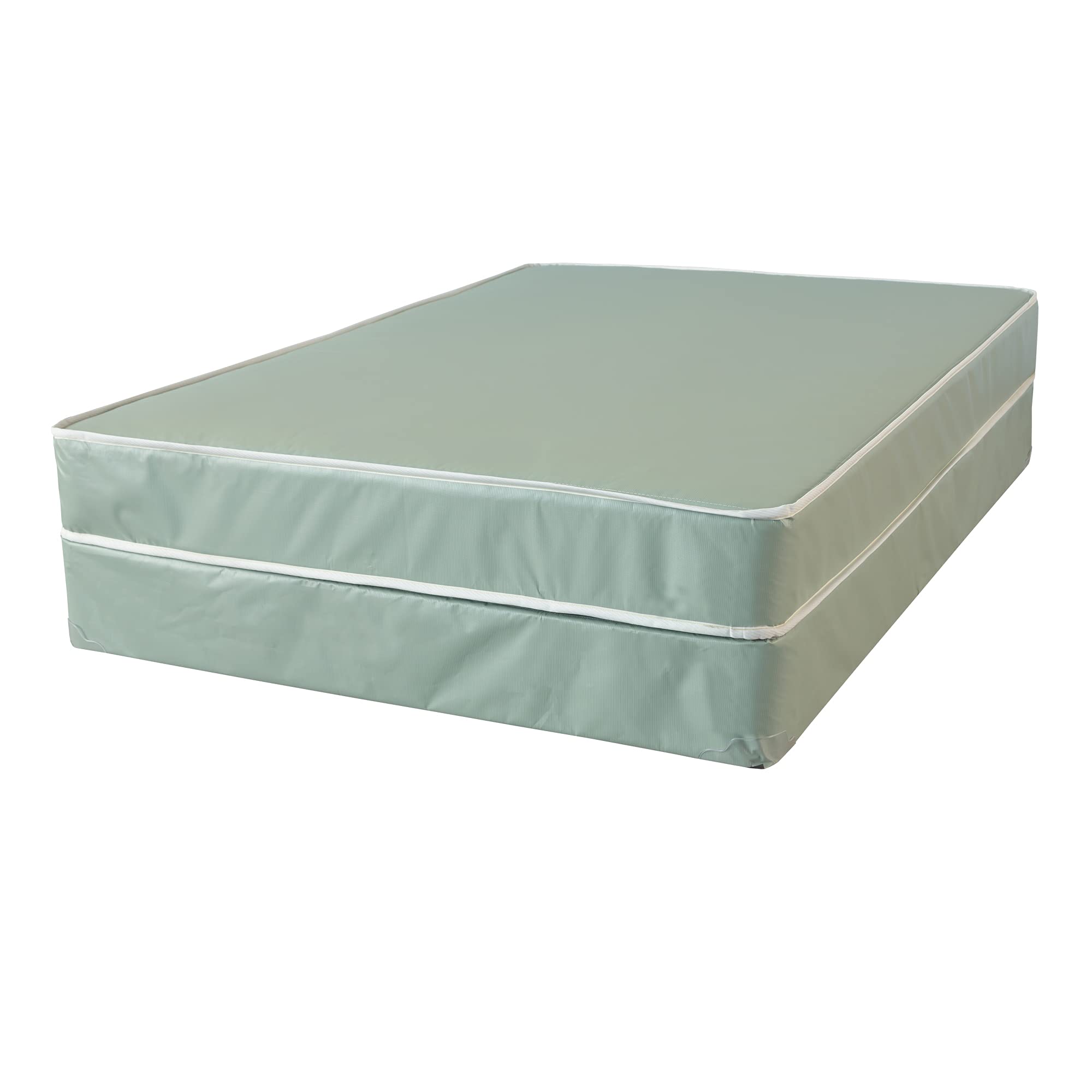 Greaton, 9-Inch Medium Firm Water-Resistance Vinyl Innerspring Mattress & 8โ Wood Box Spring Set, Experience Superior Support and Comfort with Clean and Safe Sleep, Full XL, Green