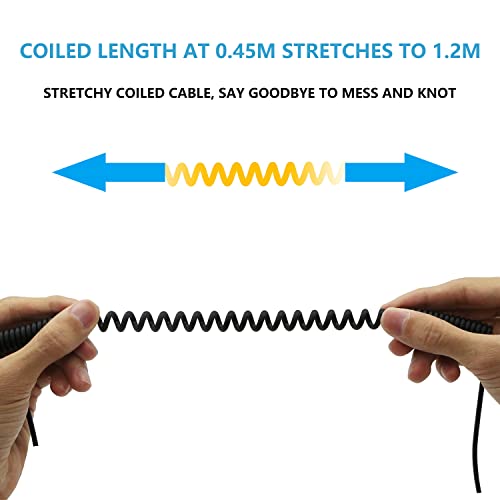RIIEYOCA Micro USB Coiled Cable,Left Angle Micro USB Male to Right Angle USB A Male Sync & Charging Spring Spiral Cord for Micro USB Devices(1.47ft to 3.94ft)