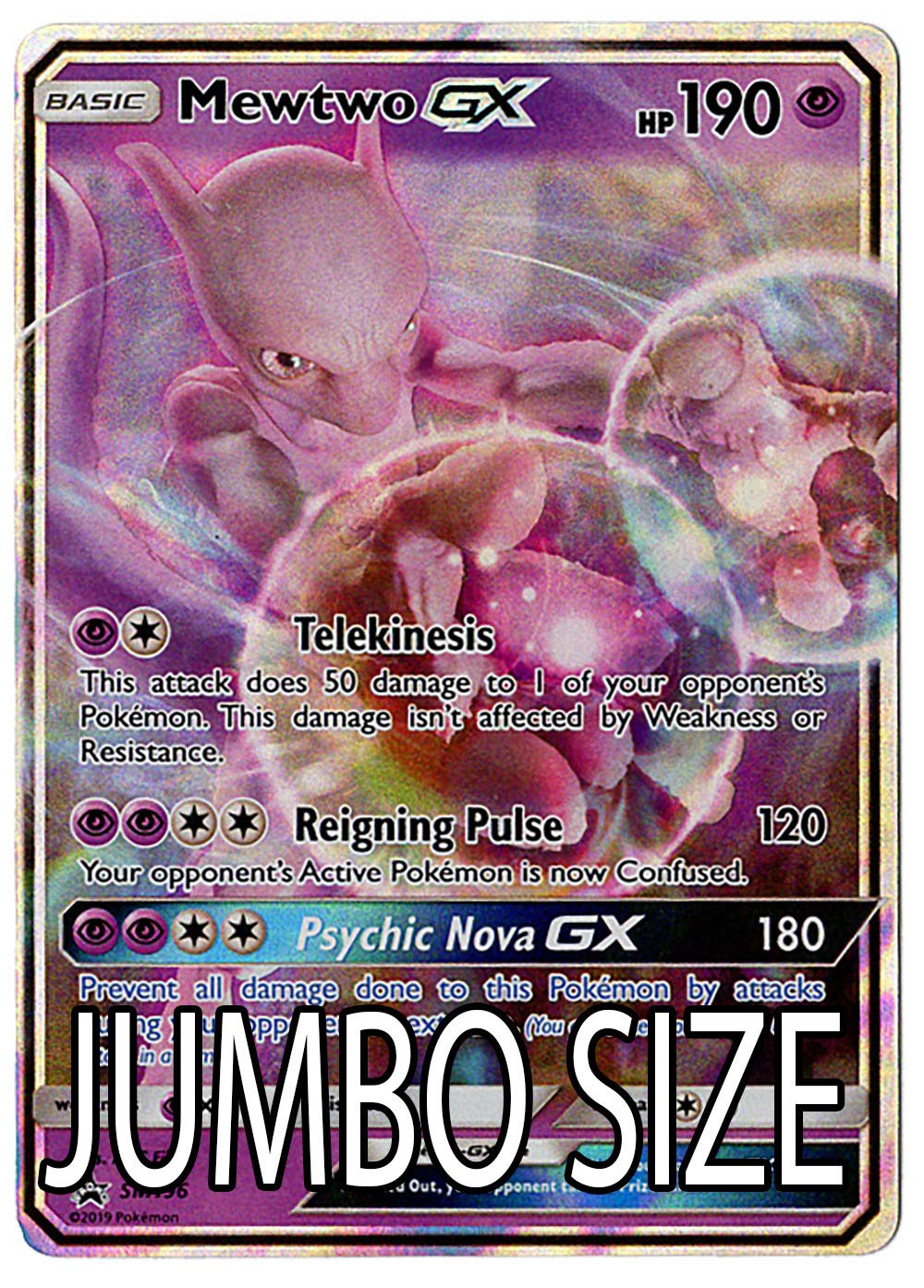 INNOVA Jumbo Size Mewtwo GX SM196 Detective Pikachu Promo Card Holo Foil Trading Card (1)
